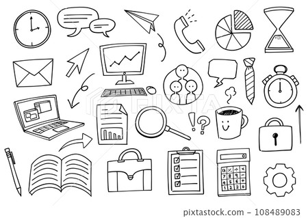 Business-themed office tools line drawing... - Stock Illustration ...