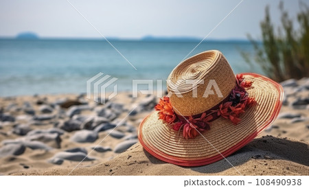 Straw hat on the beach. Beach holiday concept - Stock Illustration [108490938] - PIXTA