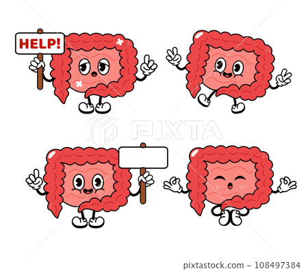 Funny cute intestines character bundle set.... - Stock Illustration ...