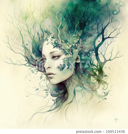 Goddess of trees and plants AI generative... - Stock Illustration ...
