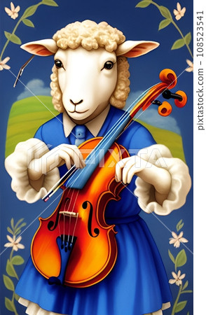 Cartoon sheep playing violin musical instrument-插圖素材 [108523541] - PIXTA圖庫