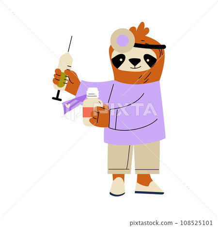 Sloth Animal Doctor Character with Syringe Work... - Stock Illustration ...