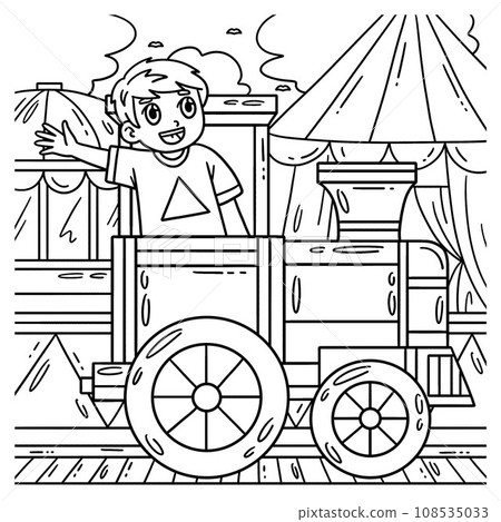 Circus Child in Train Coloring Page for Kids - Stock Illustration ...
