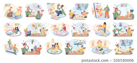 Child with tablet. Vector illustration. Using... - Stock Illustration ...