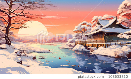 Japanese Art Wallpaper Winter Japanese Painting Stock Photos, Images