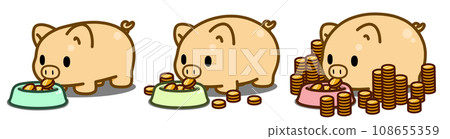Deformed illustration of a pig eating money and... - Stock Illustration ...