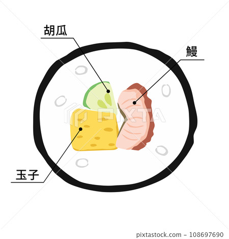 Cross section illustration of rolled sushi [eel... - Stock Illustration ...