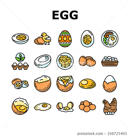egg chicken farm food organic icons set vector - Stock Illustration ...