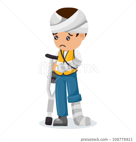 Injured industrial construction worker with... - Stock Illustration ...