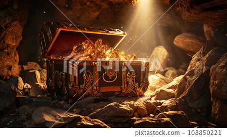 treasure chest in the cave - Stock Illustration [108850221] - PIXTA