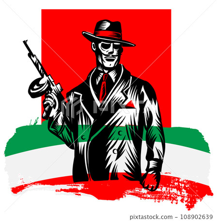 mafia member silhouette with italian flag... - Stock Illustration ...