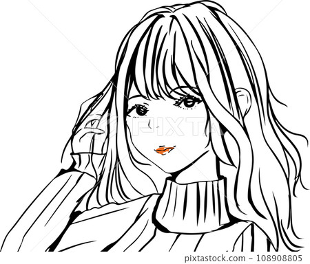 Line drawing illustration of a fashionable girl... - Stock Illustration ...