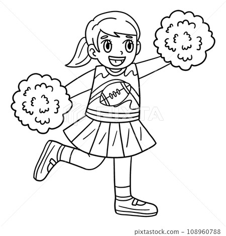 American Football Cheerleader Isolated Coloring - Stock Illustration ...
