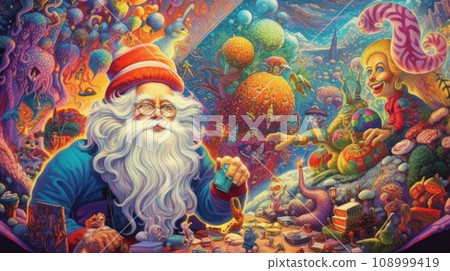 psychedelic santa claus for christmas - Stock Illustration [108999419 ...