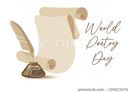World Poetry Day banner. Parchment roll and... - Stock Illustration ...