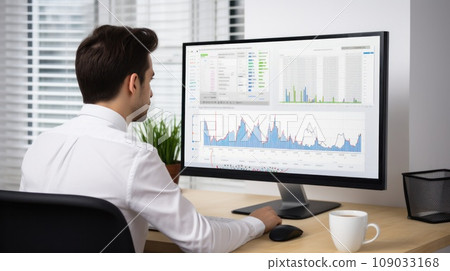 person sitting at a desk, looking at a computer... - Stock Illustration ...