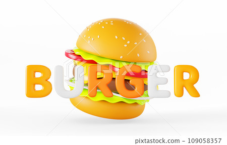 Burger 3d text with tasty hamburger banner... - Stock Illustration ...