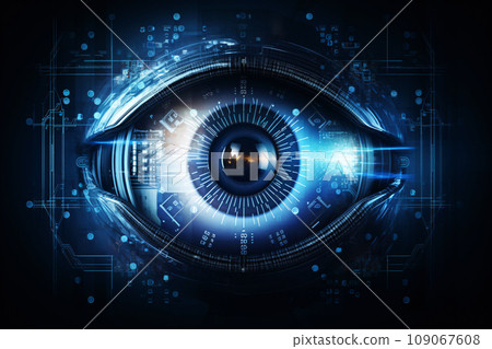 Blue eye on digital technology background.... - Stock Illustration ...