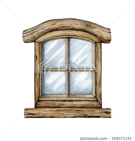 Vintage style wooden window. Watercolor painted... - Stock Illustration ...