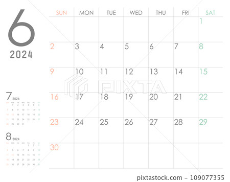 2024 年 6 月曆-插圖素材 [109077355] - PIXTA圖庫