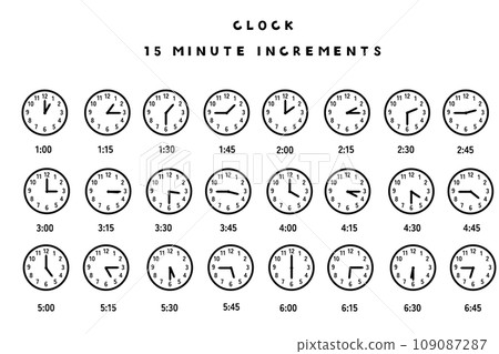 Analog clock/15 minute increments - Stock Illustration [109087287] - PIXTA
