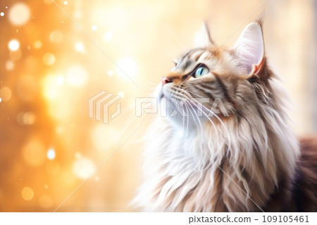 Close-up of cute cat gazing at something with... - Stock Illustration ...
