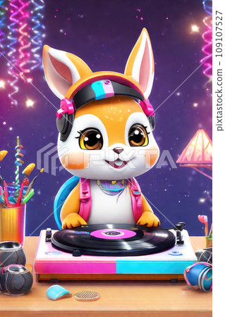 Portrait adorable animal DJ at the disco on... - Stock Illustration ...