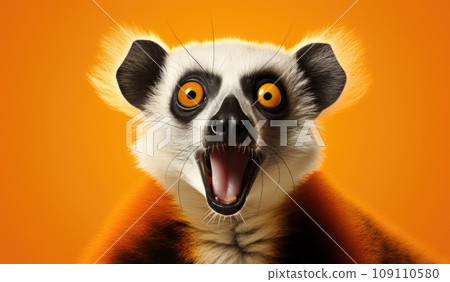 Studio Portrait of Funny and Excited Lemur on... - Stock Illustration ...