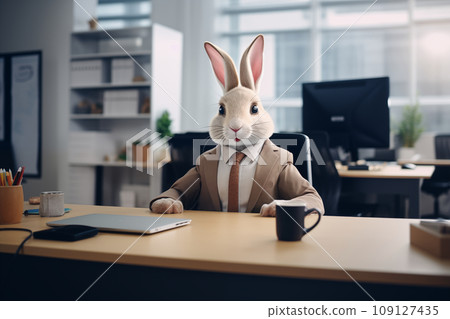 Rabbit working at desk AI image - Stock Illustration [109127435] - PIXTA