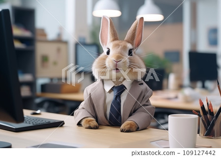 Rabbit working at desk AI image - Stock Illustration [109127442] - PIXTA