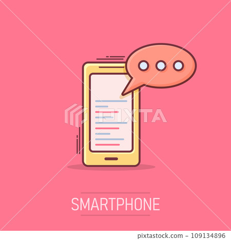 Cartoon smartphone with message icon in comic...-插圖素材 [109134896] - PIXTA圖庫