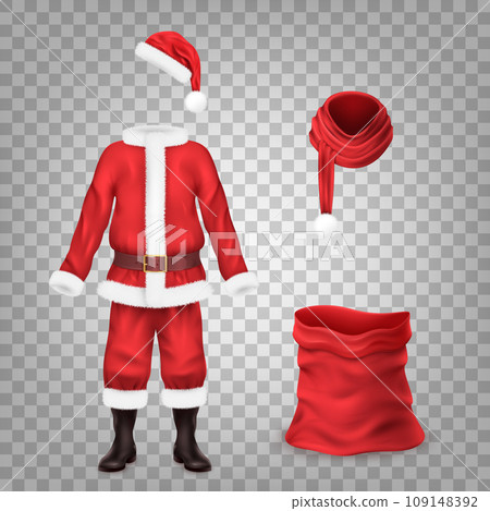 Realistic santa costume. Claus dress suit,...-插圖素材 [109148392] - PIXTA圖庫
