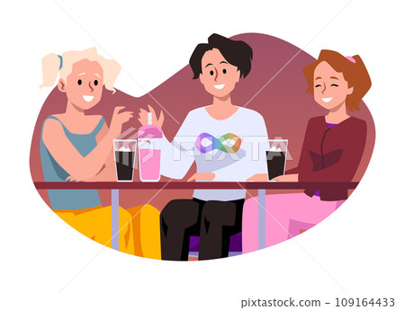 Cheerful girls in a cafe, flat cartoon vector... - Stock Illustration ...