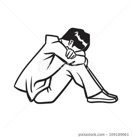 Very sad man sitting alone - Stock Illustration [109189061] - PIXTA