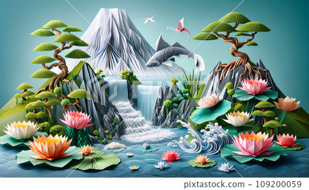 Origami Art in Japanese Landscape with...-插圖素材 [109200059] - PIXTA圖庫