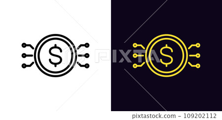 Outline digital Dollar icon, with editable...-插圖素材 [109202112] - PIXTA圖庫