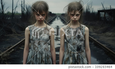 Two girls in identical dresses - Stock Illustration [109283464] - PIXTA