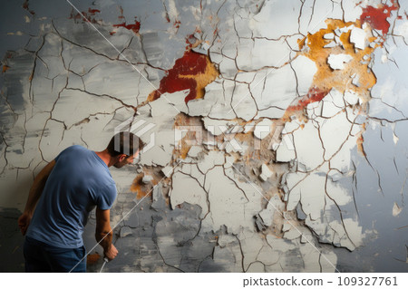 A male specialist restorer conducts tests and... - Stock Illustration ...
