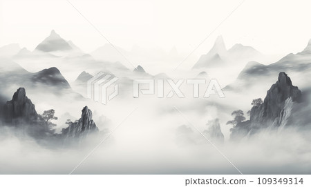 Hand drawn beautiful ink mountain landscape... - Stock Illustration ...