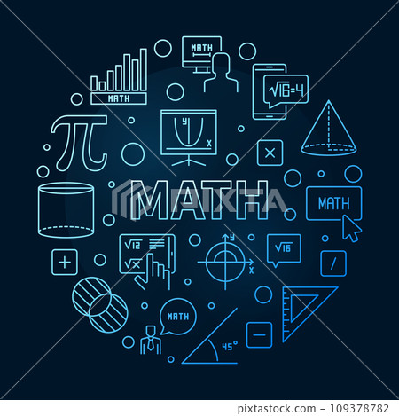 Math vector thin line circular blue banner -... - Stock Illustration ...