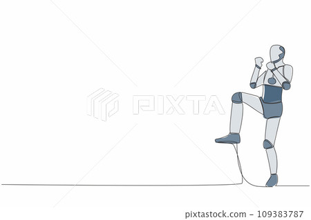 Continuous one line drawing happy robot... - Stock Illustration ...