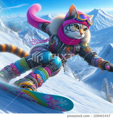 cat snowboarder - Stock Illustration [109401437] - PIXTA