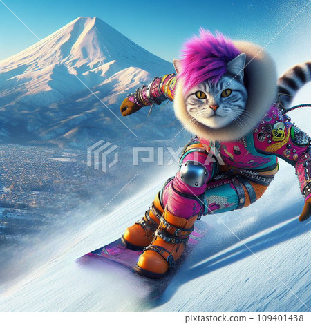cat snowboarder - Stock Illustration [109401438] - PIXTA