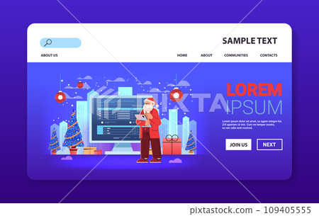 santa claus in red costume analyzing financial... - Stock Illustration ...