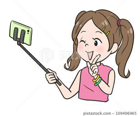 Girl taking a selfie (upper body) color - Stock Illustration [109406965 ...