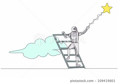 Continuous one line drawing of young astronaut... - Stock Illustration ...
