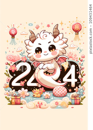 2024 New Year's card design - Stock Illustration [109431464] - PIXTA