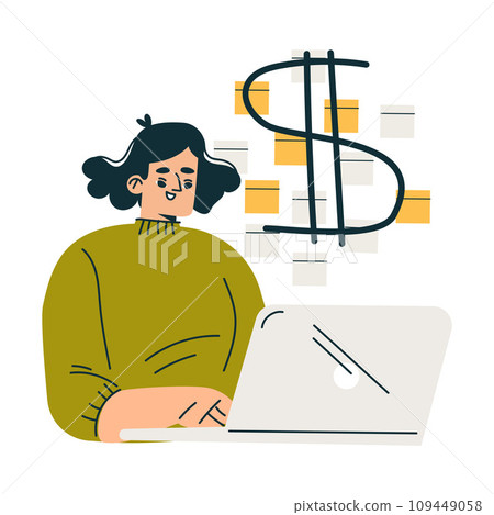 Investment in Stocks with Woman Character at... - Stock Illustration ...