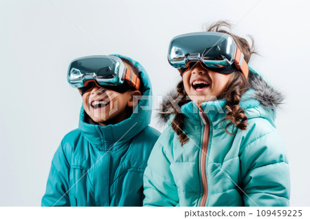child wearing Virtual Reality helmet, VR... - Stock Illustration ...