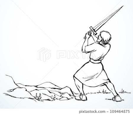 Vector drawing. Man with sword - Stock Illustration [109464875] - PIXTA
